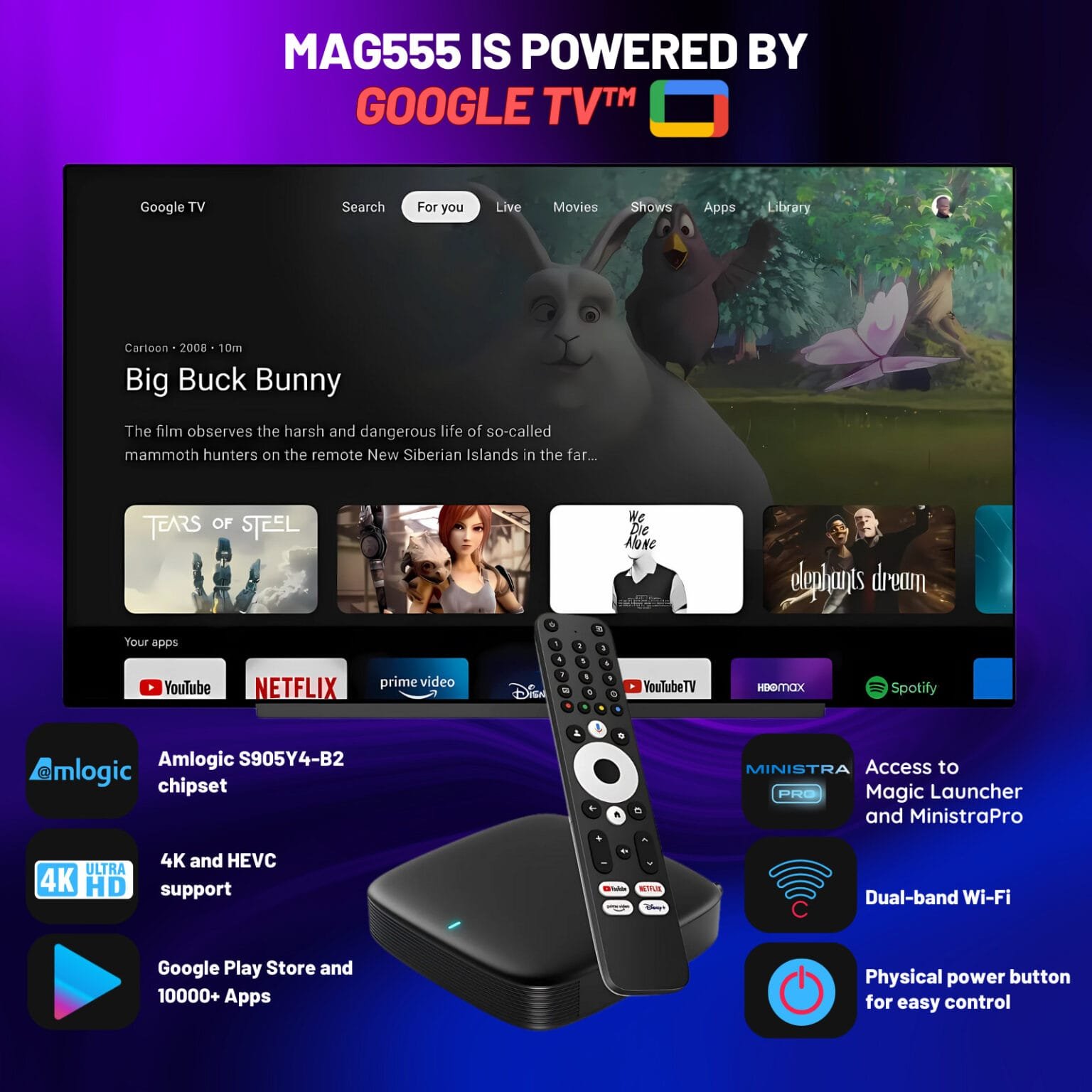 MAG555 4K Google TV Set-top Box - 4K Streaming with Google TV